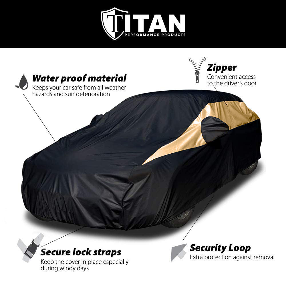 Titan Jet Black Golden Night Poly 210T Car Cover for Sedans 186-202"